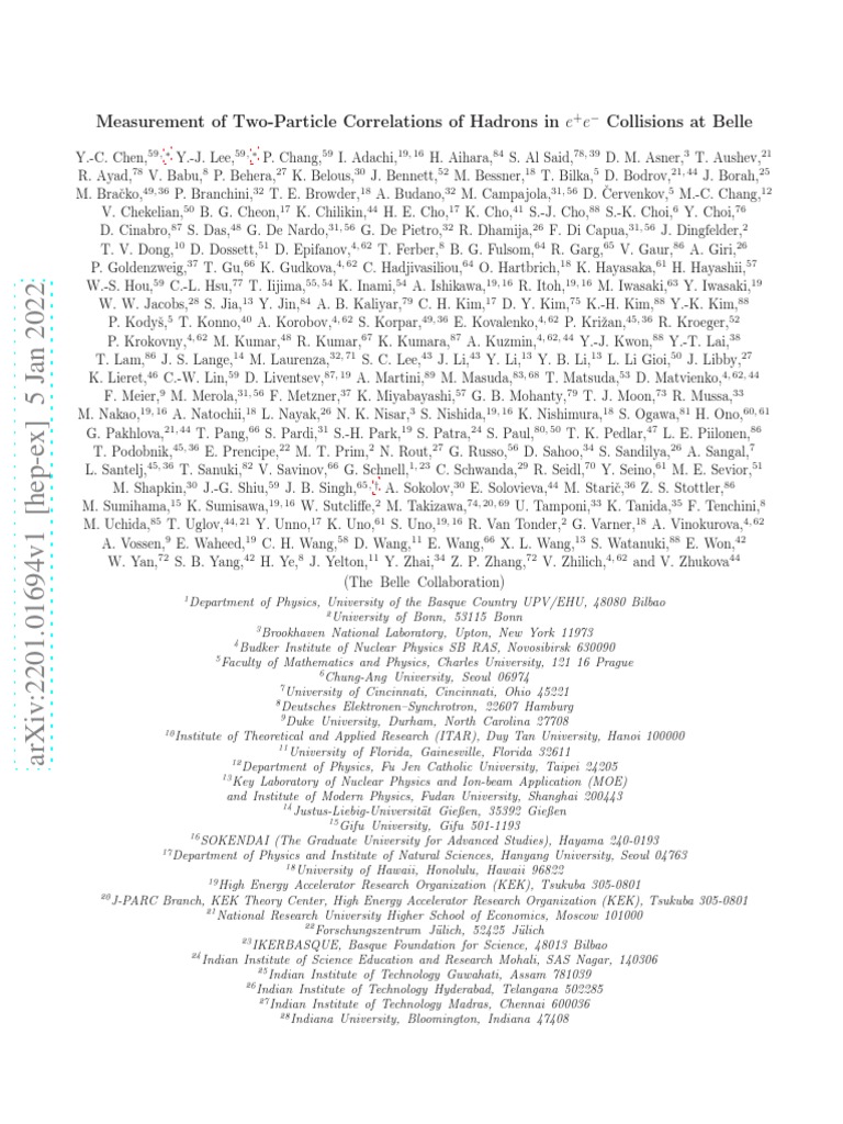 Measurement of Two-Particle Correlations of Hadrons in e e Collisions at Belle | PDF | Quantum ...