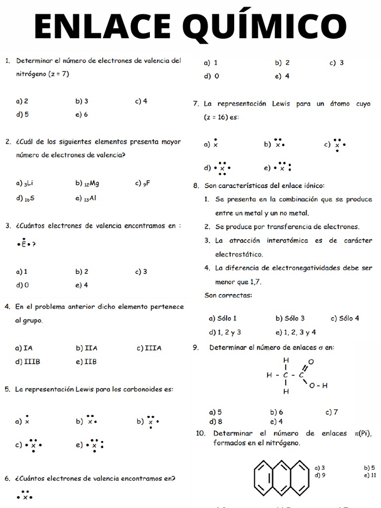 Enlace químico-Ejercicios | PDF