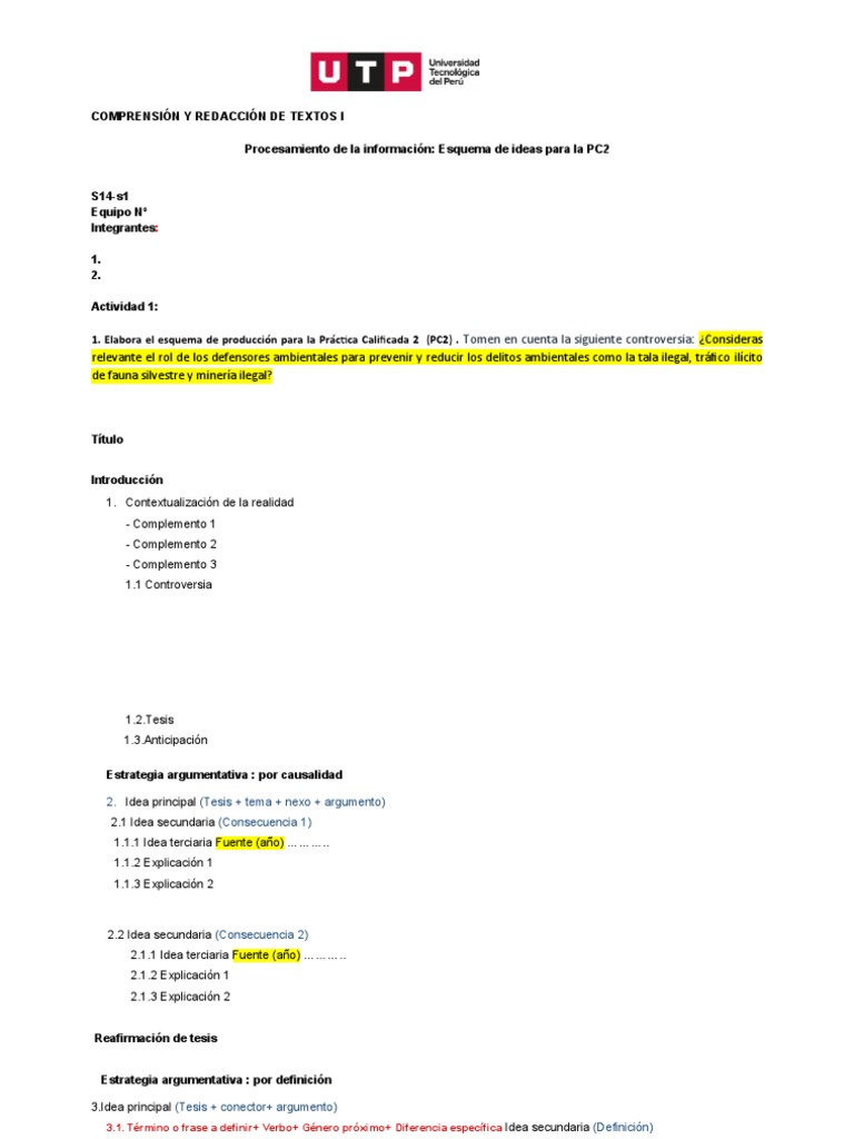 Formato - Semana 14. s1. Esquema de Ideas para La PC2 | PDF