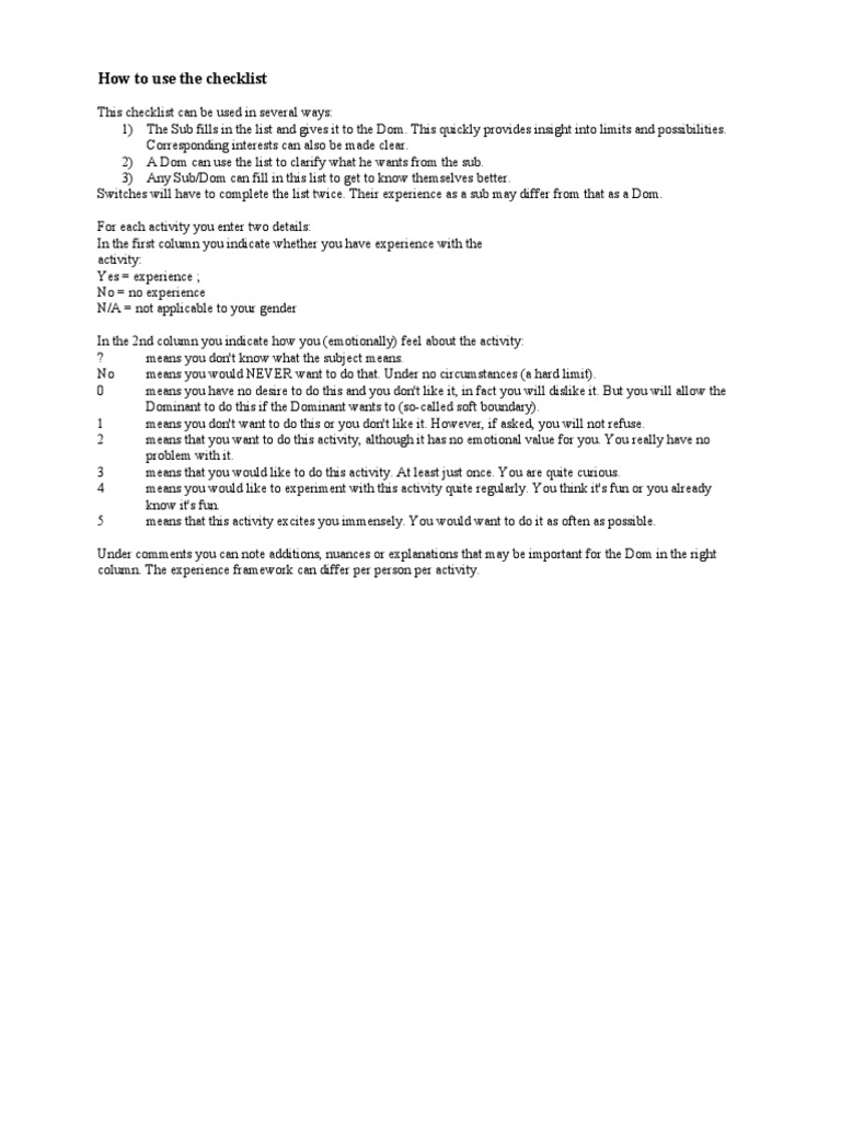 Checklist 2 Pdf Anal Sex Sex Position