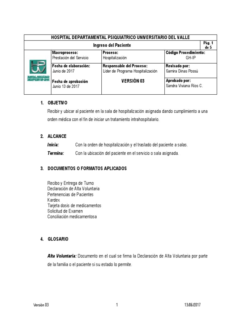 Ingreso Paciente Hospitalizacion | PDF | Hospital | Enfermería