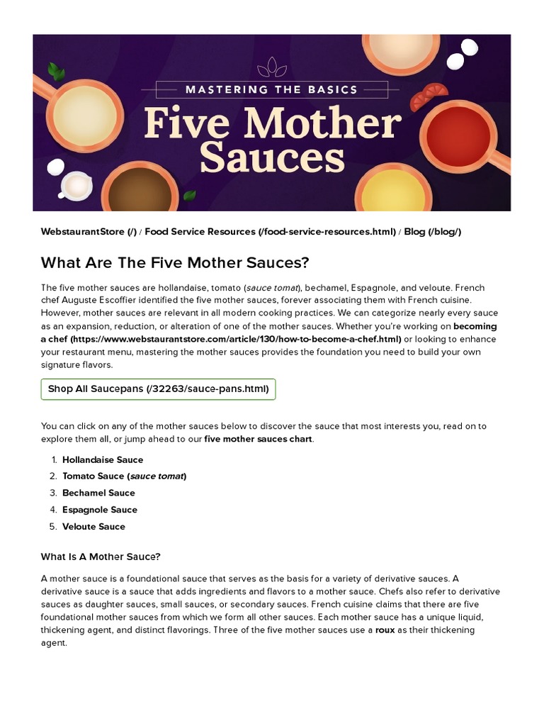 The 5 Mother Sauces in French Cuisine & Cooking Recipes | PDF | Tomato Sauce | Sauce