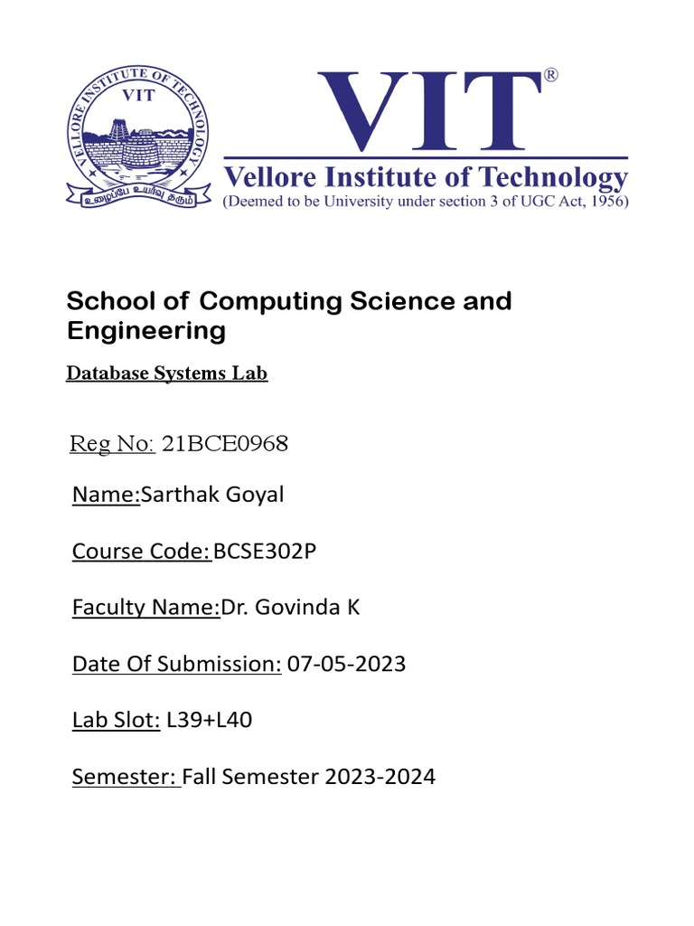 21bce0968 VL2023240100969 Ast01 | PDF | Information Science | Data ...