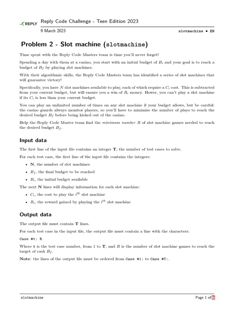 Problem 2 - Slot Machines | PDF | Slot Machine | Systems Science