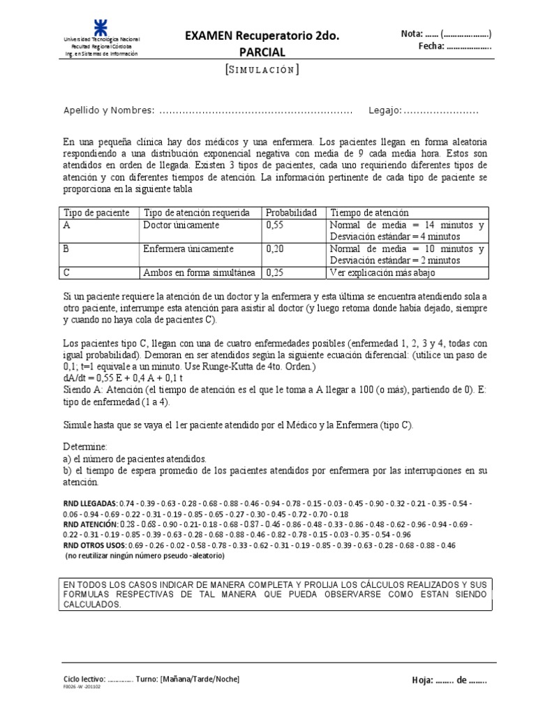 Recuperatorio Segundo Parcial de Simulacion 2020 | PDF | Programas sociales | Cuidado de la salud