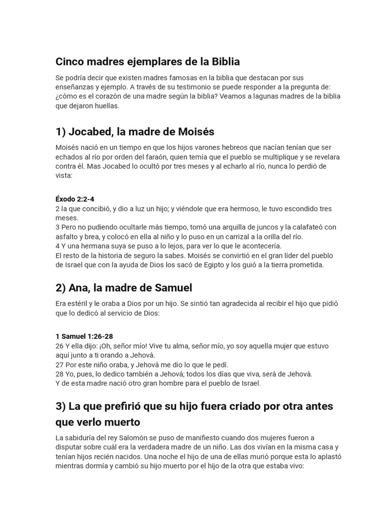 Cinco Madres Ejemplares de La Biblia | Descargar gratis PDF | Moisés ...