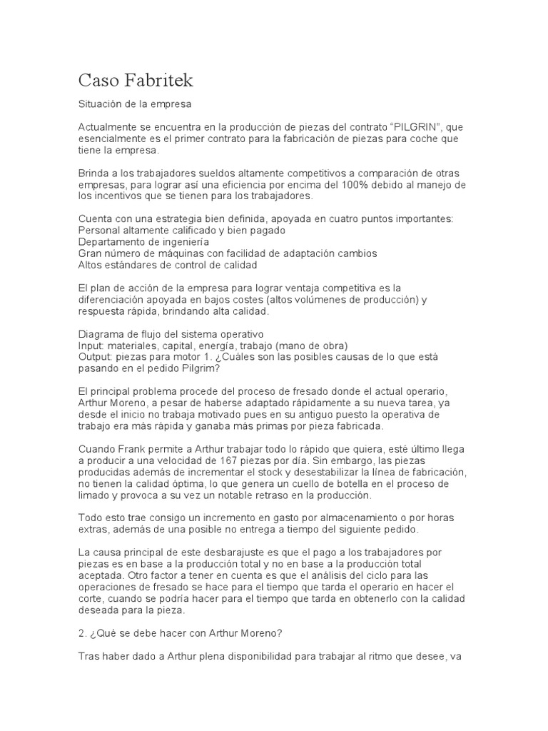 Caso Fabritek | PDF | Sector secundario de la economía | Business