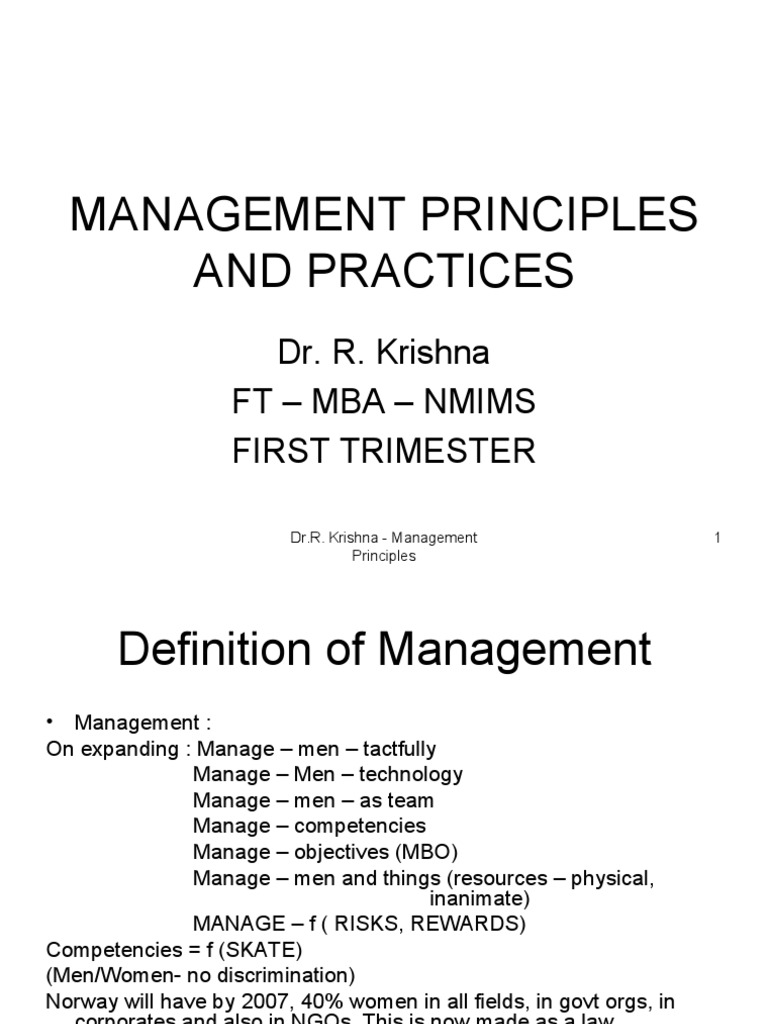 Management Principles Overview by Dr. R. Krishna | PDF | Motivation ...