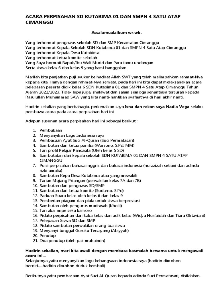 Prakata MC Perpisahan Sekolah | PDF