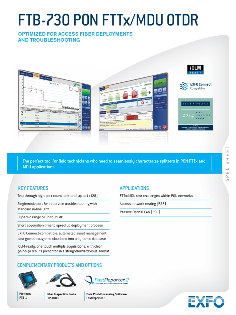 Otdr-exfo Spec-sheet Ftb-730 v12 En | PDF | Fiber To The X | Optical Fiber