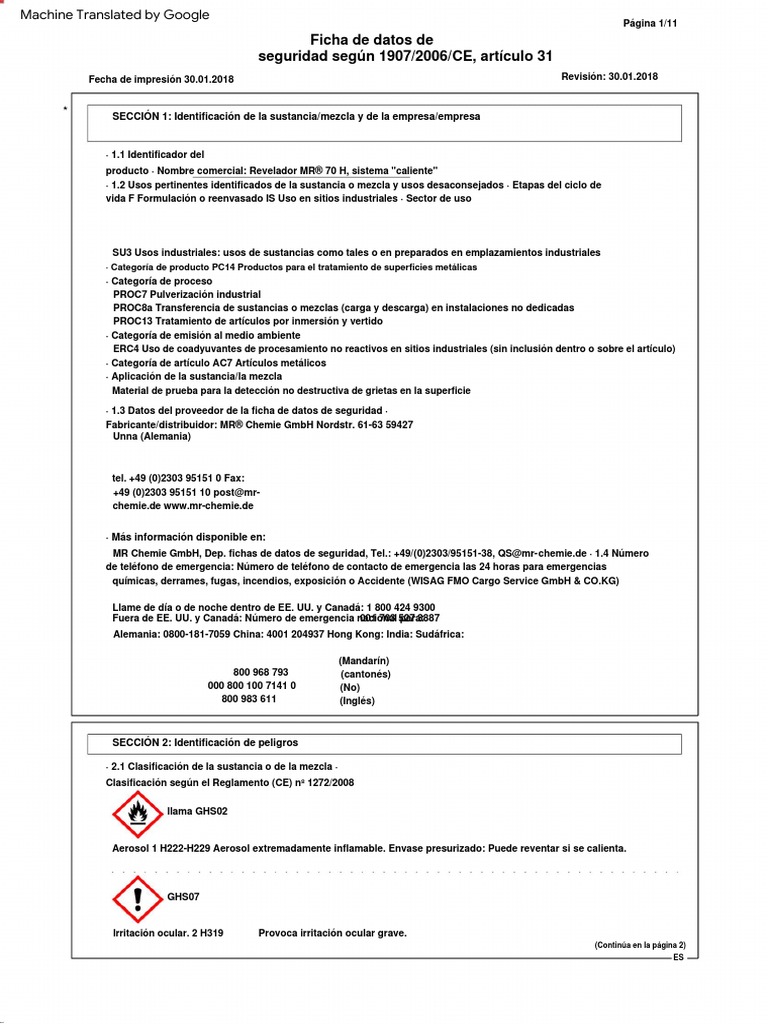 mr-70-h en Sds Aerosol | PDF | Agua | Ventilación (Arquitectura)