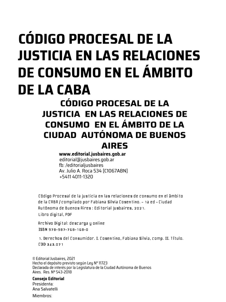Código Procesal de La Justicia en La Realciones de Consumo - CABA | PDF | Ley procesal | Judicaturas