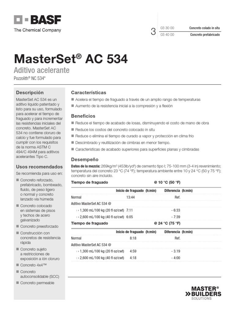 Masterset Ac 534 Tds | PDF | Hormigón | Materiales