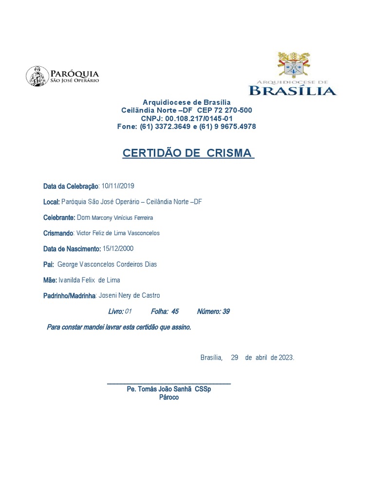 Certidao Crisma | PDF