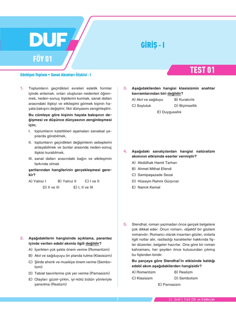 11.sınıf EDEBİYAT - DUF - FÖY 1 - Ornek | PDF