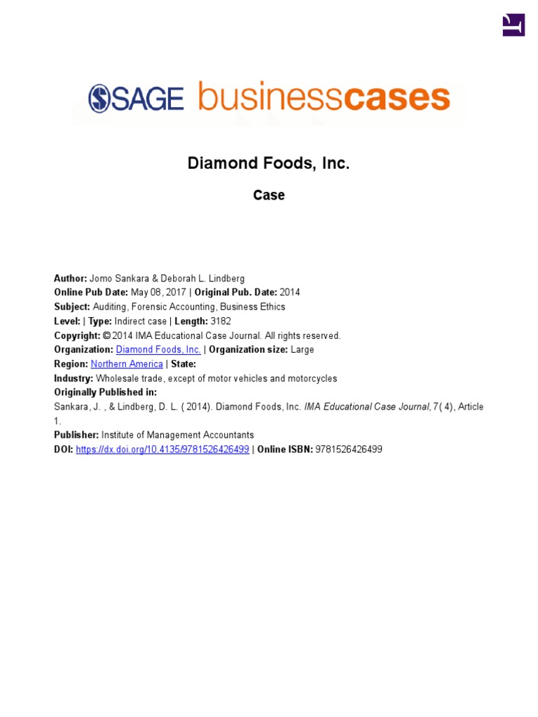 Diamond Foods Inc Case | PDF | Audit | Financial Audit