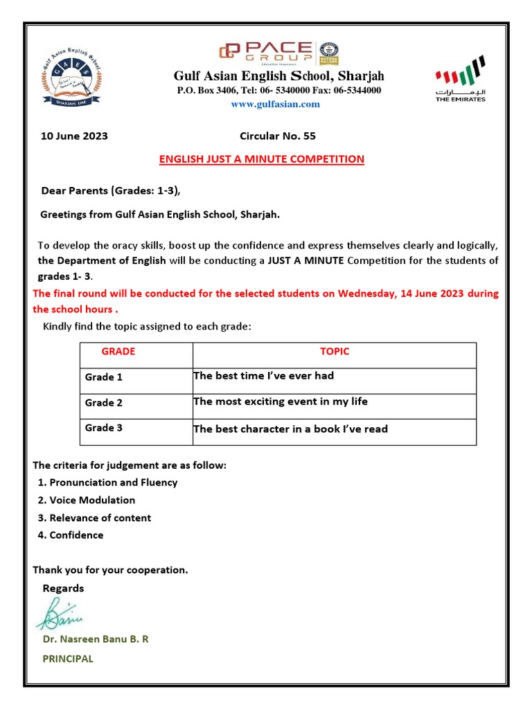Just A Minute Competition (Grades 1-3) | PDF