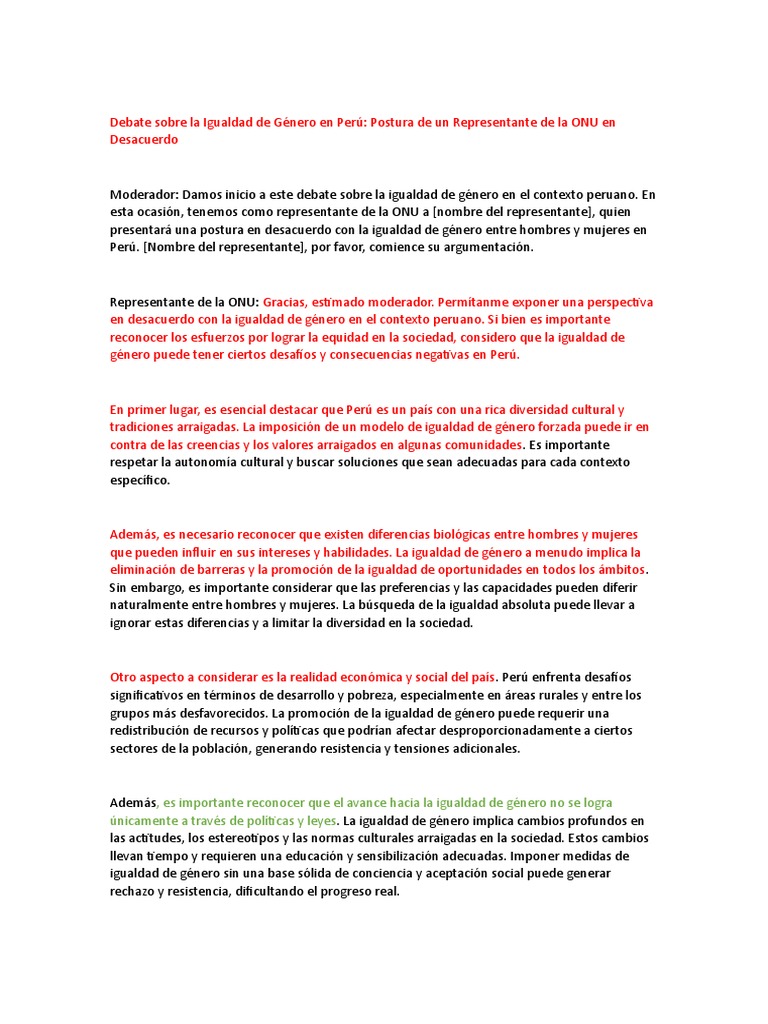 Debate Sobre La Igualdad de Género | PDF | Igualdad de género ...