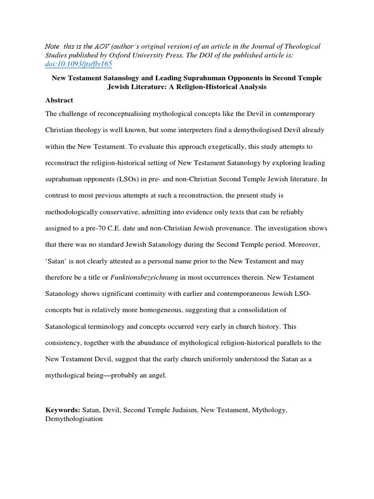 New Testament Satanology and Leading Sup | PDF | Satan | Septuagint