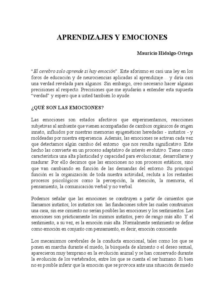 Aprendizajes Emociones | PDF | Las emociones | Aprendizaje
