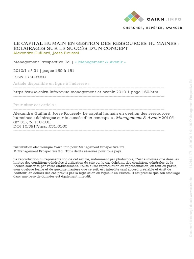 Le capital humain en gestion RH | PDF | Capital humain | Capital (Économie)