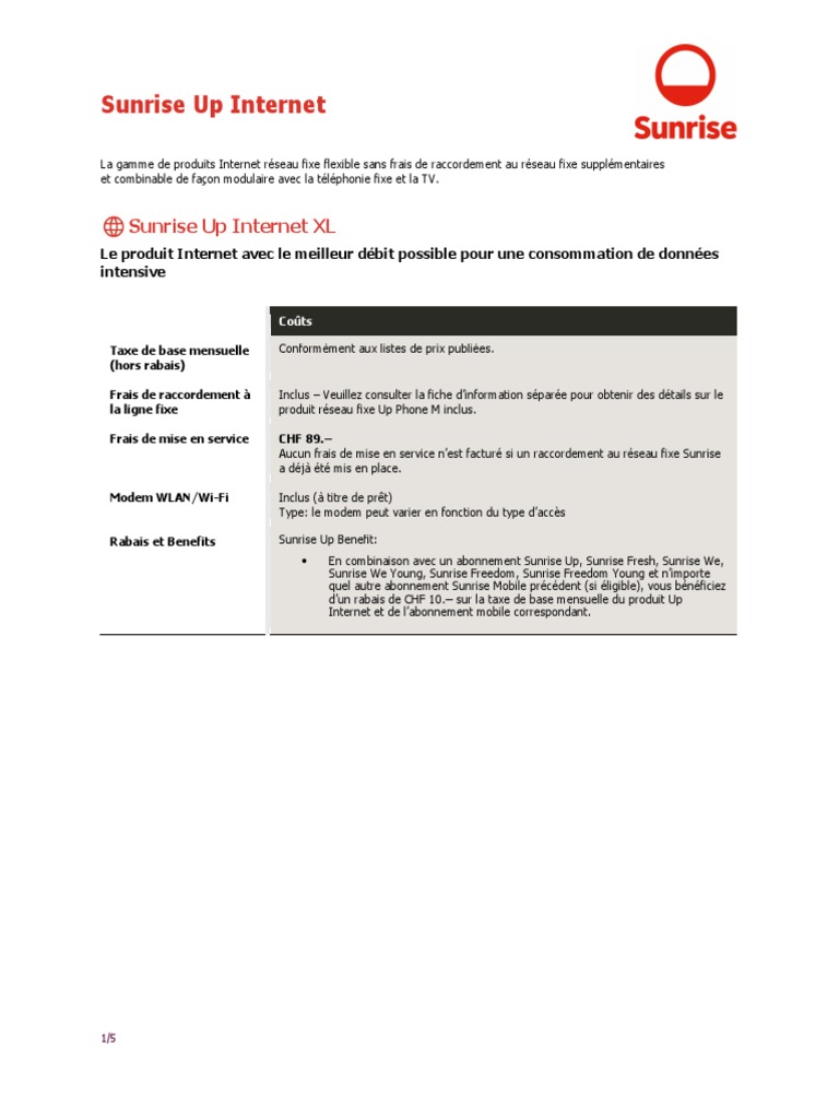 Sunrise Up Internet XL: Débits et Avantages | PDF | Wi-Fi | Débit binaire