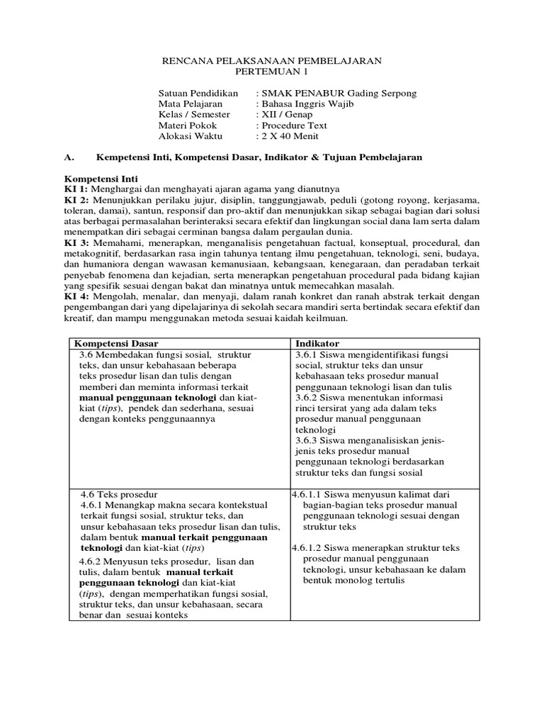 RPP Procedure Text | PDF | Karier & Perkembangan