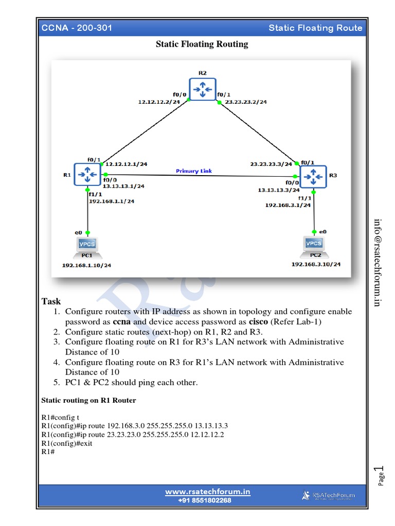 CCNA 200-301 - Lab-8 Static Floating | Download Free PDF | Networking ...