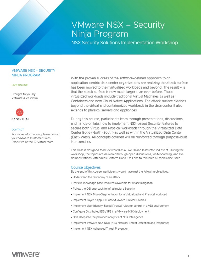 Vmware Nsx Security Ninja Program Datasheet Pdf Virtualization Computer Science 