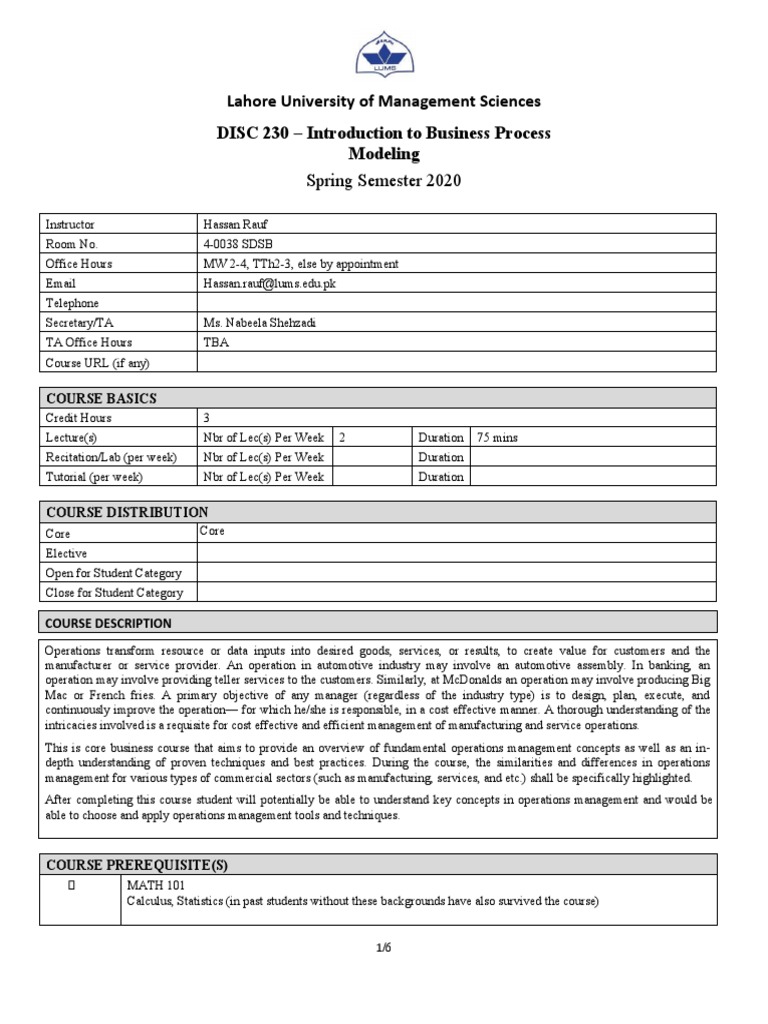 DISC 230 - Introduction To Business Process Modelling - S - 19-20 ...