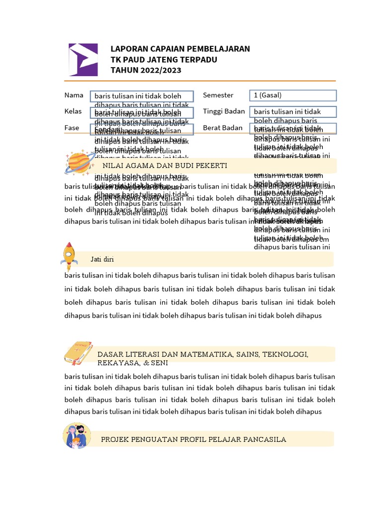 Word Rapor Paud Jateng Kurikulum Merdeka | PDF