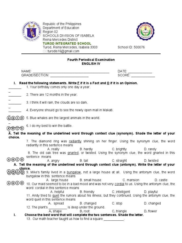 PT - English 4 - Q4 V3 | PDF | Linguistics