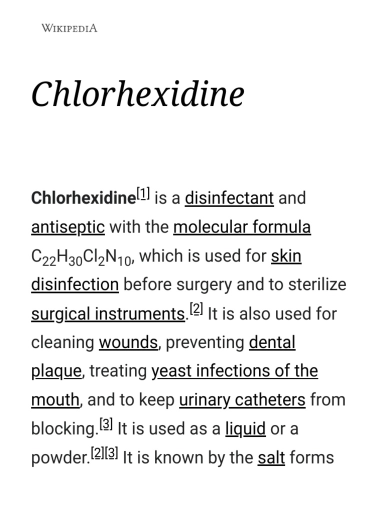 Chlorhexidine - Wikipedia | Download Free PDF | Medical Specialties ...