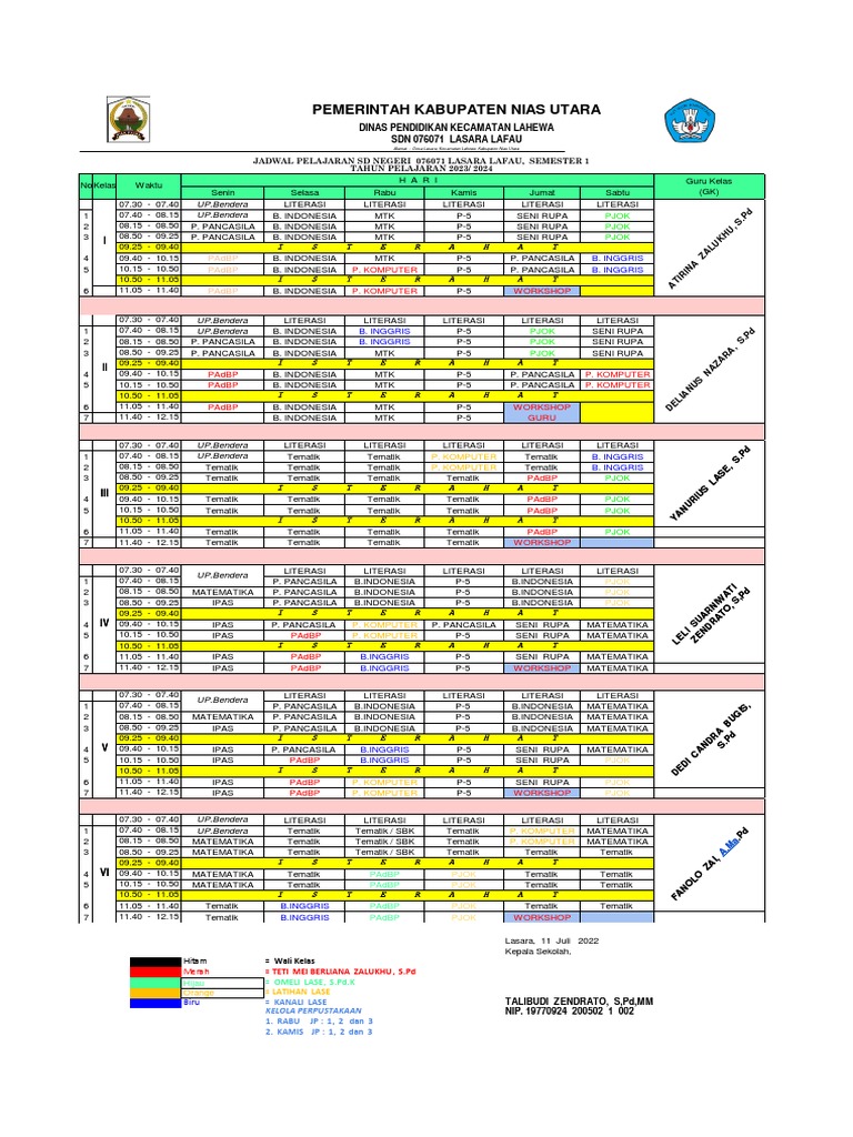 ROSTER SEKOLAH 2023 Semester 1 | PDF