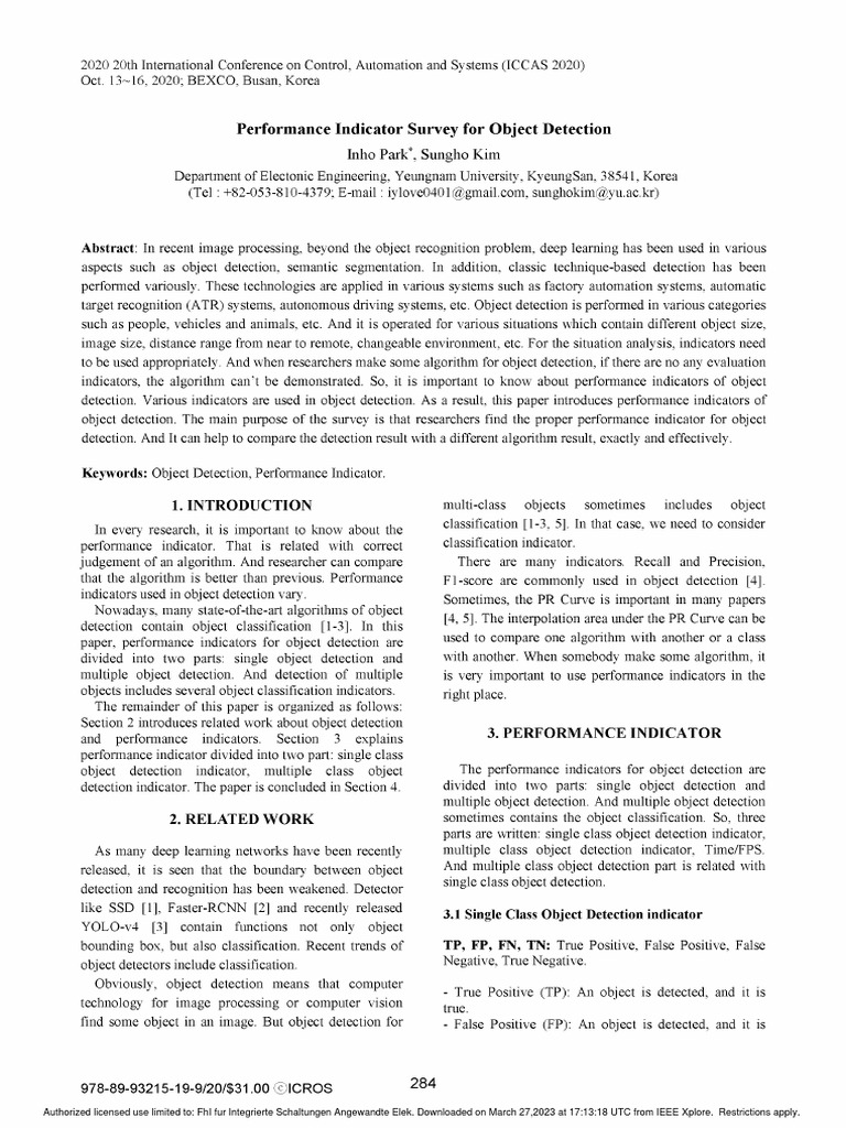 Performance Indicator Survey For Object Detection | PDF | Sensitivity ...