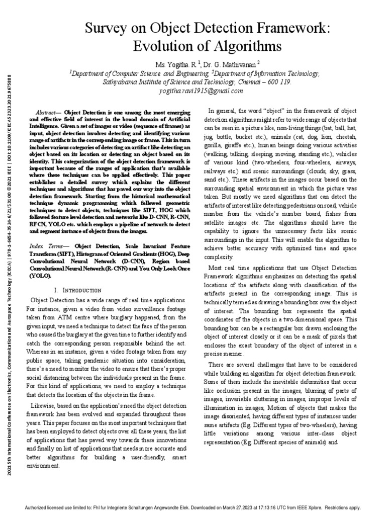 Survey On Object Detection Framework Evolution Of Algorithms Pdf Computer Science Computing