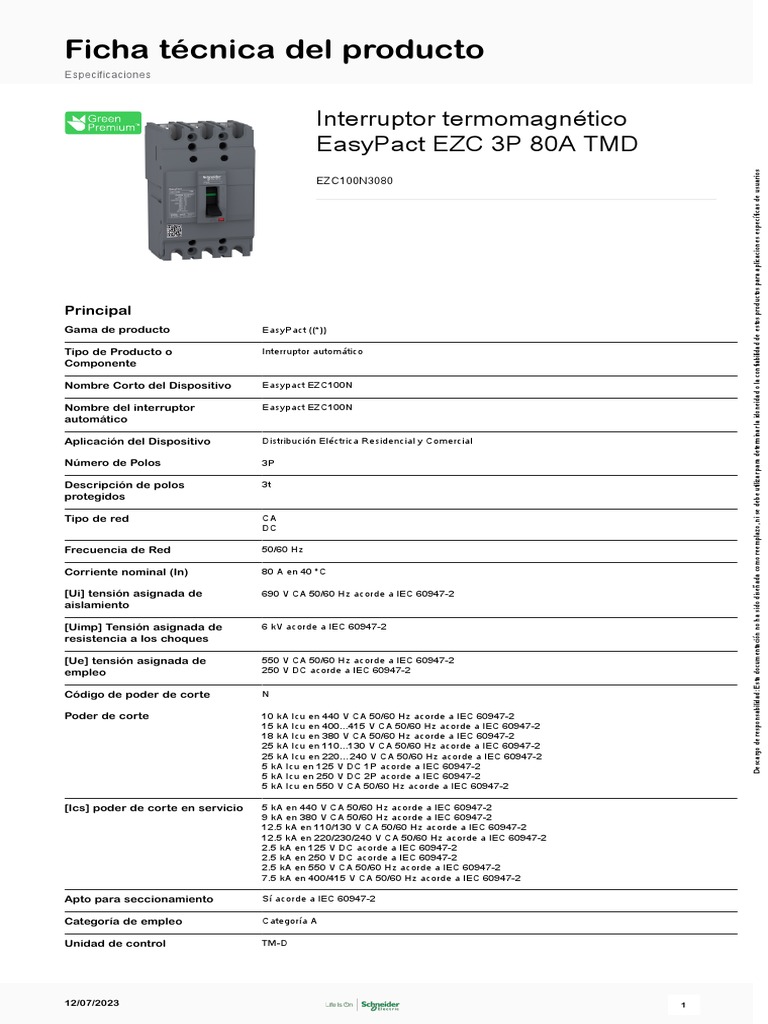 EasyPact EZC - EZC100N3080 | PDF | Ingenieria Eléctrica | Electricidad