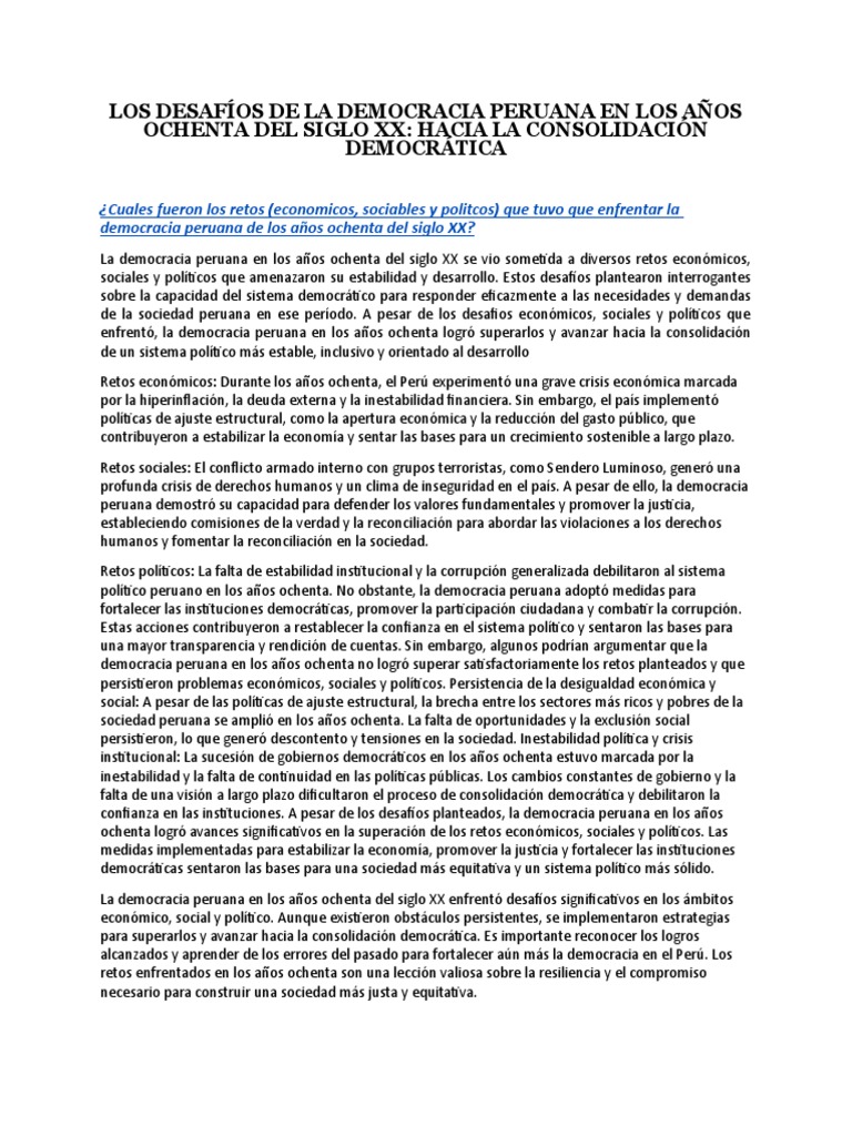 Retos de la democracia peruana en los 80 | PDF | Democracia ...