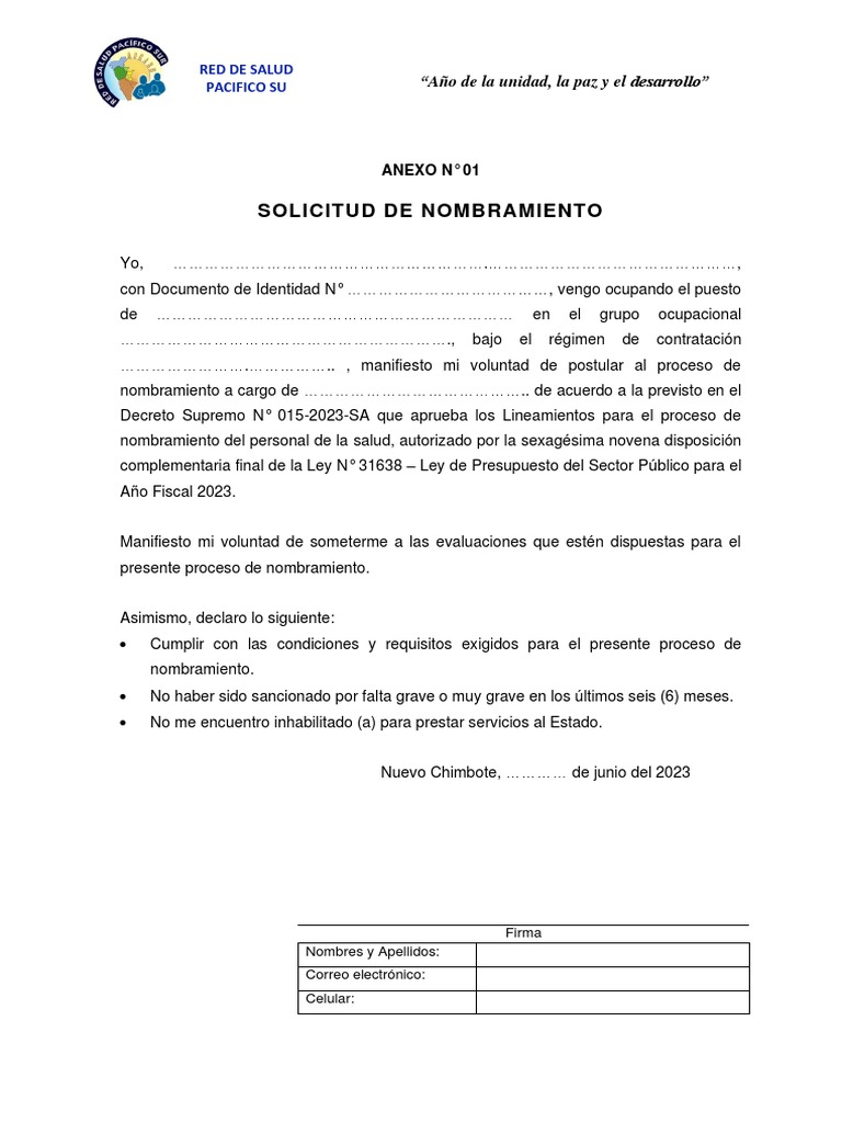 Solicitud de Nombramiento Anexo 1 | PDF