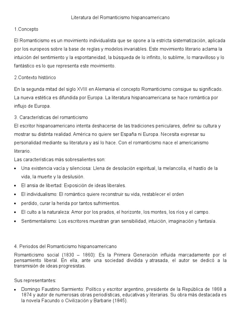 Romanticismo en la Literatura Hispanoamericana | PDF | Romanticismo