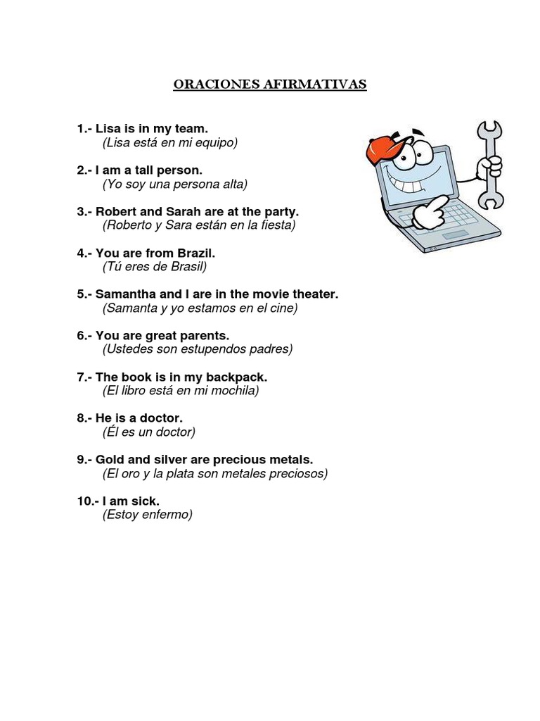 Ejemplos de oraciones afirmativas y negativas | PDF | Arte | Salud y ...