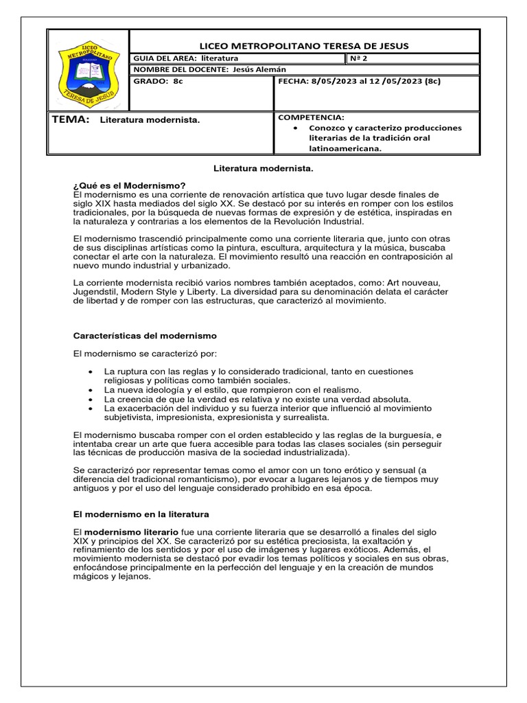 Taller 8c Literatura | PDF | Art Nouveau | Las artes