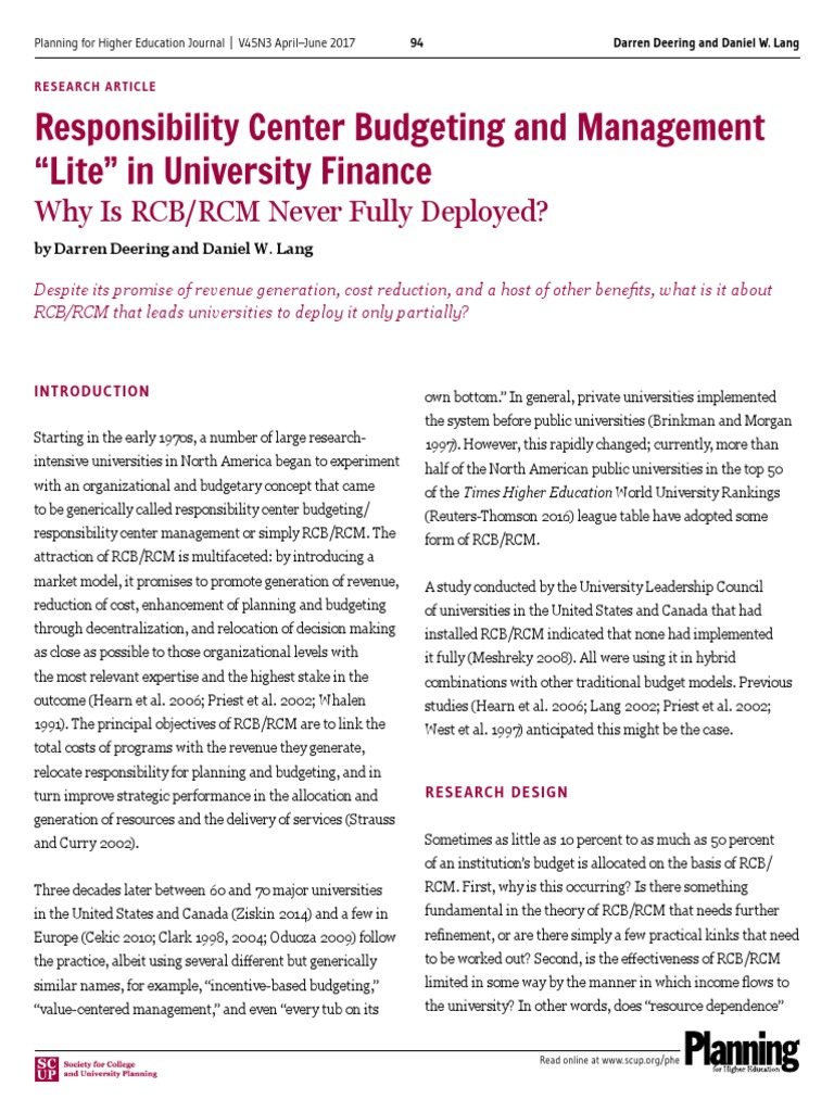 Responsibility Center Budgeting and Management "Lite" in University ...