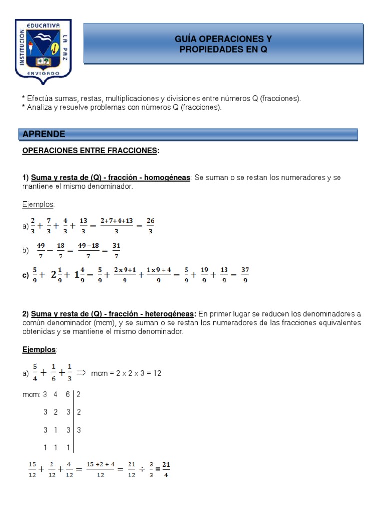 Guia Operaciones en Q | PDF | División (Matemáticas) | Números