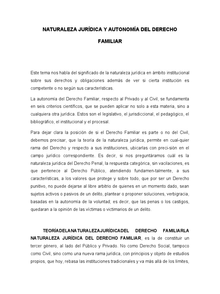 NATURALEZA JURÍDICA Y AUTONOMÍA DEL DERECHO FAMILIAR | PDF ...