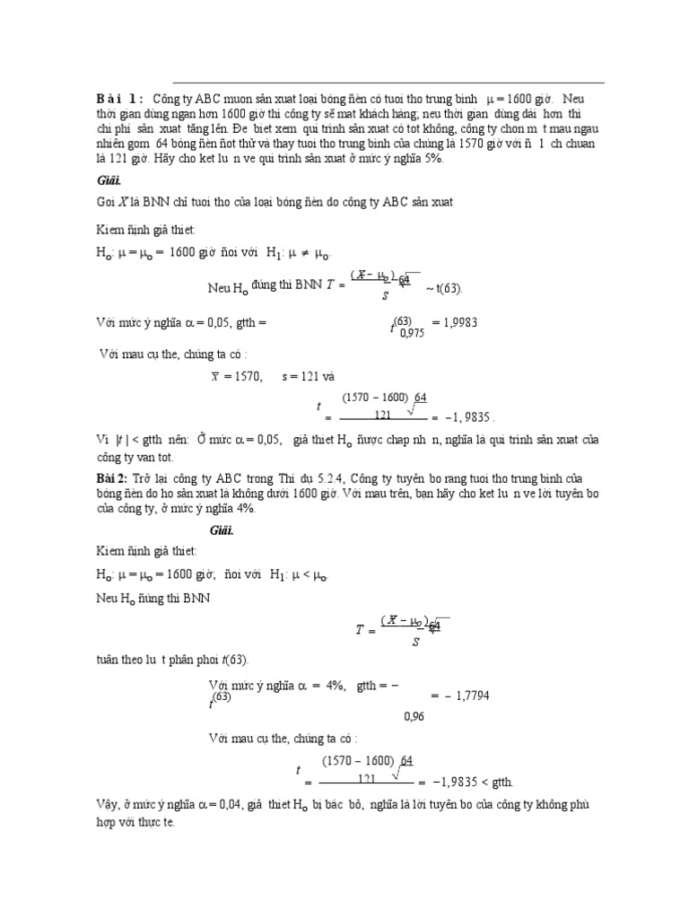 Xac Suat Thong Ke Chuong 5 | PDF