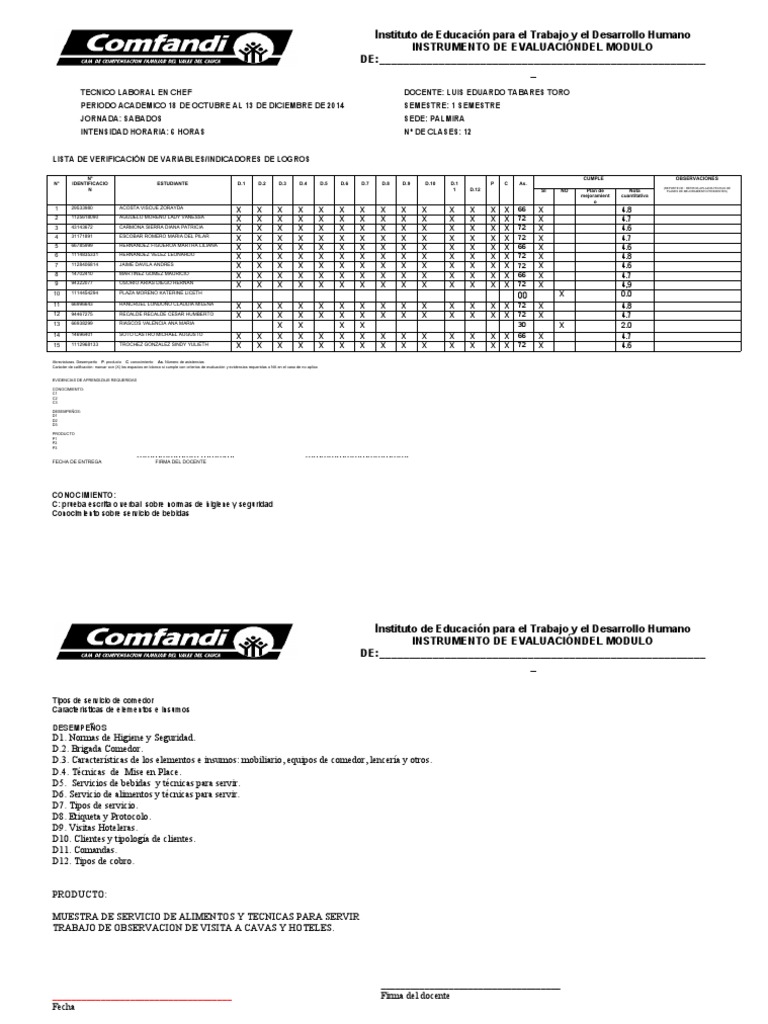 Lista de Verificacion Sem 1 Palmira 13 Dic | PDF
