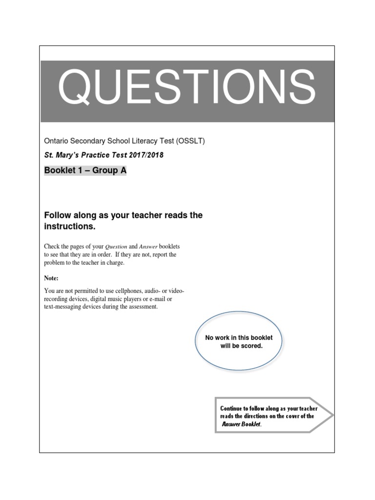 Practice OSSLT QUESTION Booklet 1 Group A | PDF