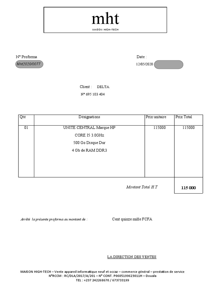 Exemple de facture proforma avec TVA | PDF