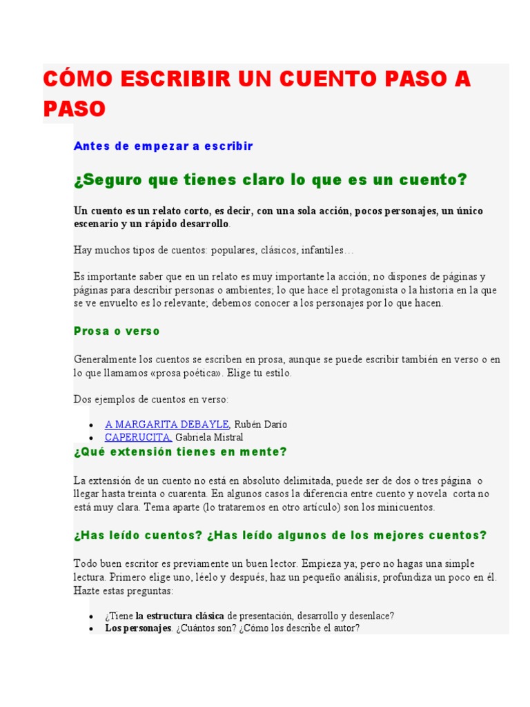 Cómo escribir un cuento paso a paso | PDF | Cuentos
